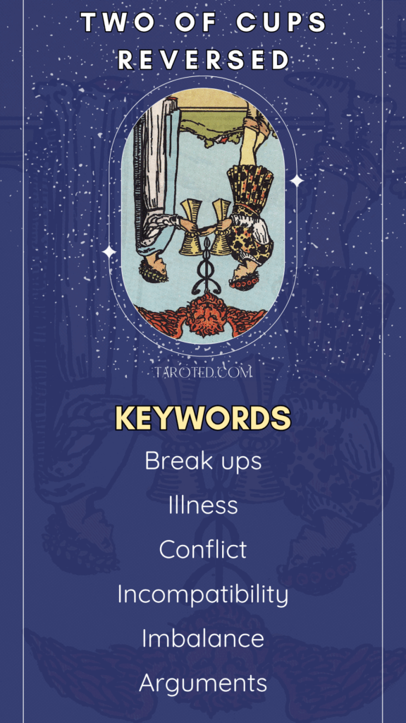 Two of Cups Reversed Tarot Card Meaning